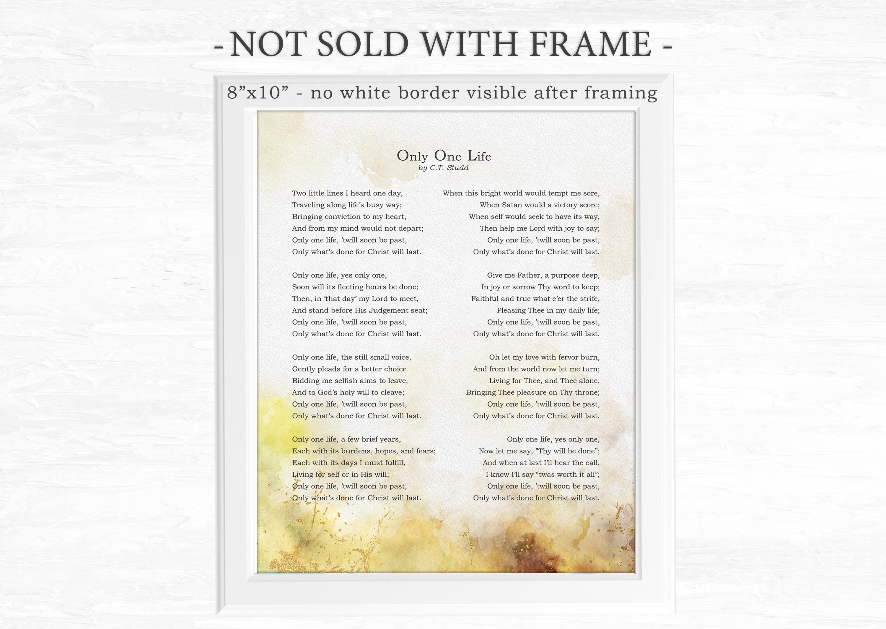 ONLY ONE LIFE Inspirational Poem, Christian, Religious, C T Studd, Home ...