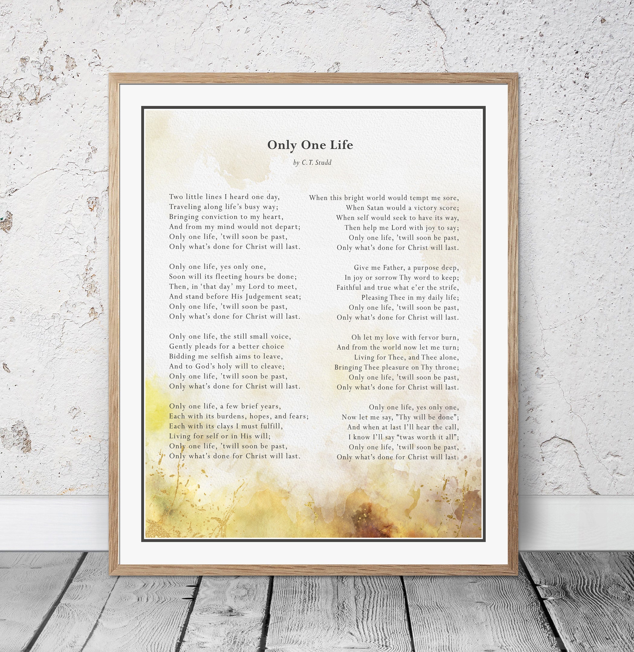 ONLY ONE LIFE Inspirational Poem, Christian, Religious, C T Studd, Home ...