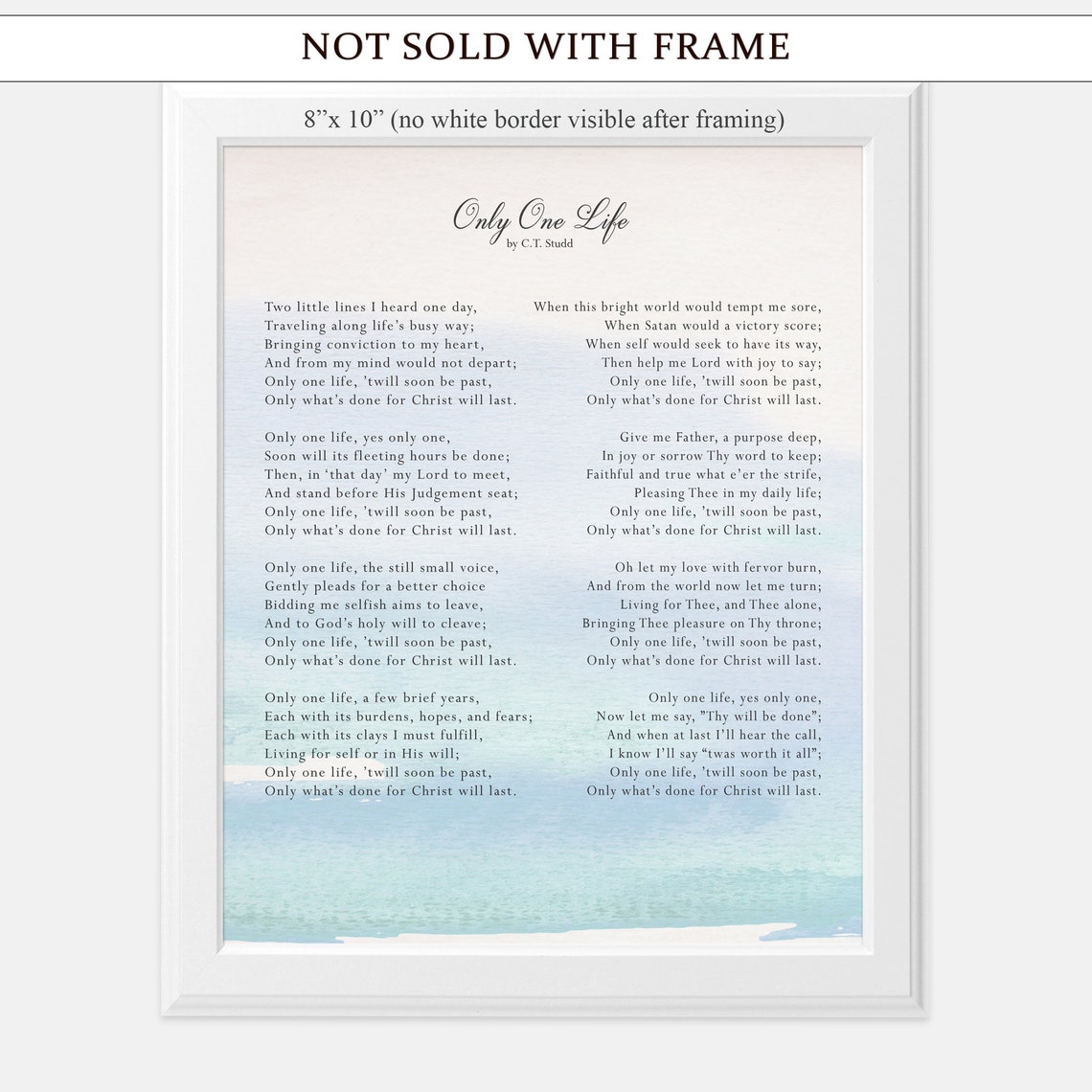ONLY ONE LIFE Inspirational Poem, Christian Religious Home Décor, C T ...