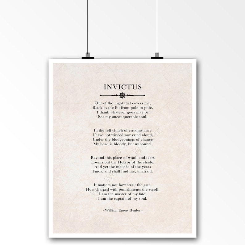INVICTUS POEM, William Henley, Literary Print, Famous Poems, Writer ...