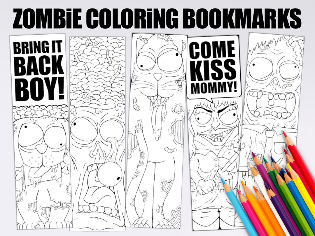 Printable Zombie Coloring Bookmarks, Zombie Coloring Page, Printable ...