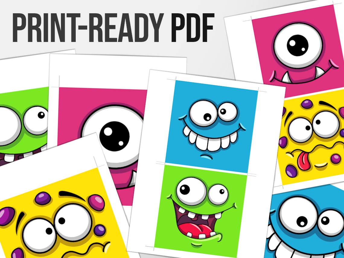 Kids Printable Wall Art, Set of 4 Small Monster Wall Decorations for ...