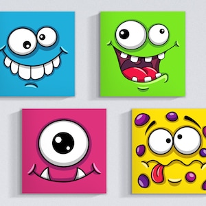 Kids Printable Wall Art, Set of 4 Small Monster Wall Decorations for ...