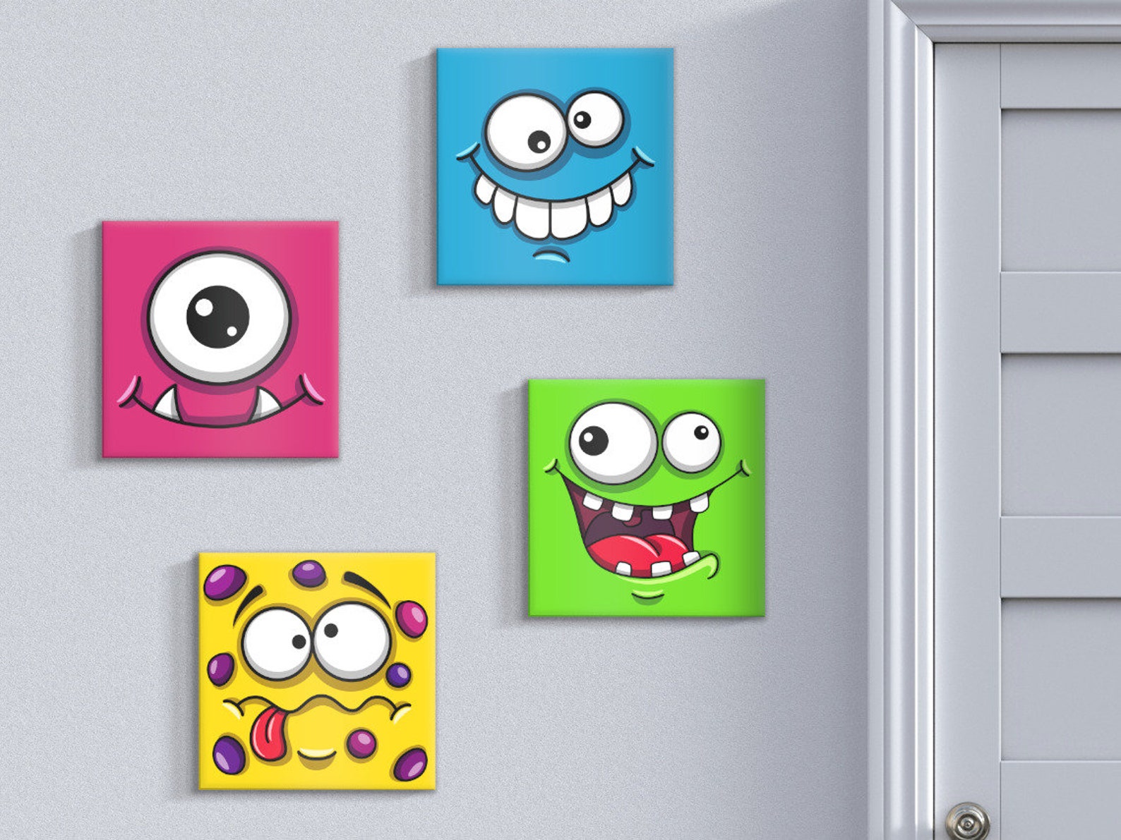 Kids Printable Wall Art, Set of 4 Small Monster Wall Decorations for ...