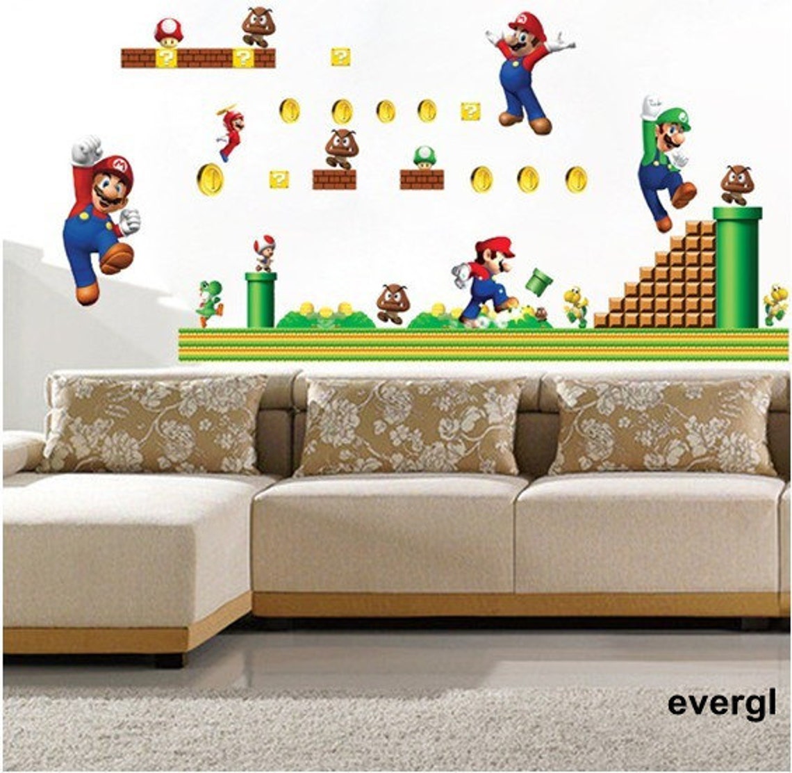 Super Mario Decals Removable Wall Sticker Bros Kids Nursery - Etsy