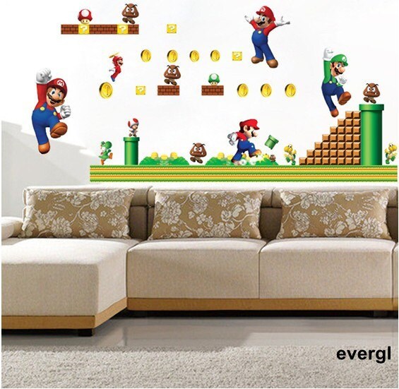 Super Mario Decals Removable Wall Sticker Bros Kids Nursery - Etsy