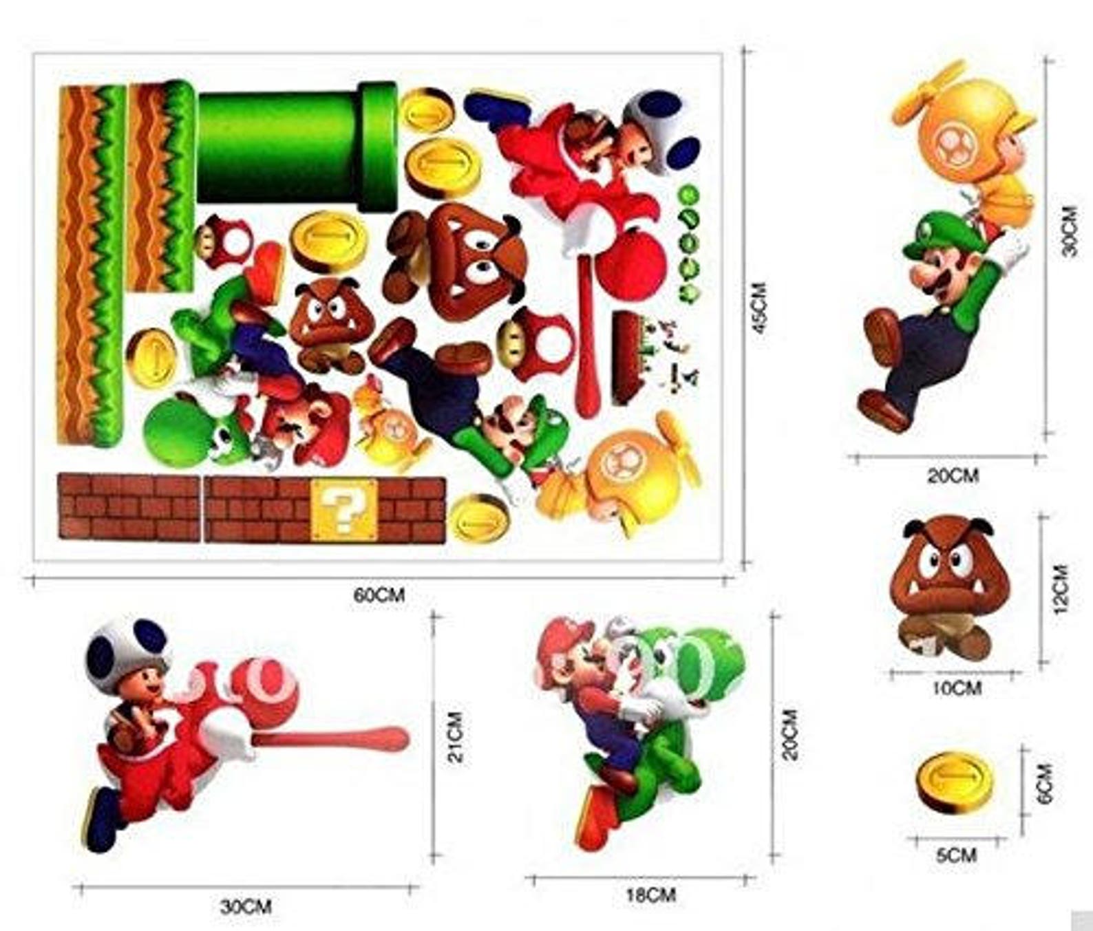 Large Super Mario Bros Kids 44 Removable Wall Sticker Decals - Etsy