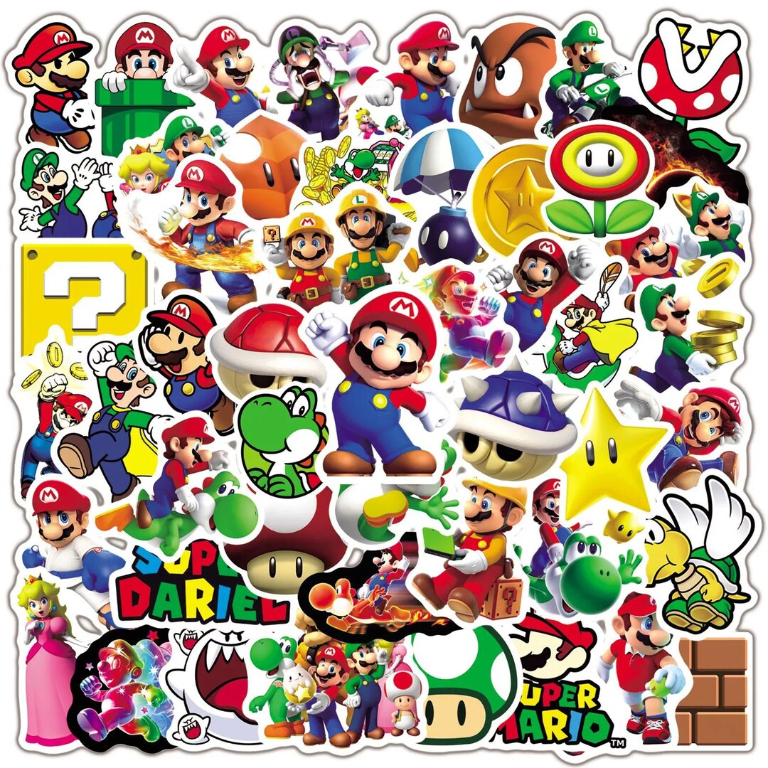 100 Cartoon Stickers Super Mario Games Sticker for Kids Skateboard ...
