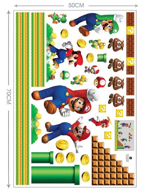 Super Mario Decals Removable Wall Sticker Bros Kids Nursery - Etsy