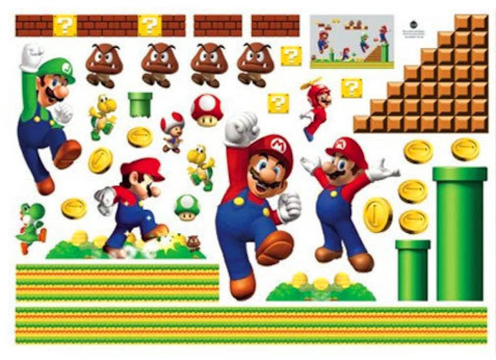 Super Mario Decals Removable Wall Sticker Bros Kids Nursery | Etsy