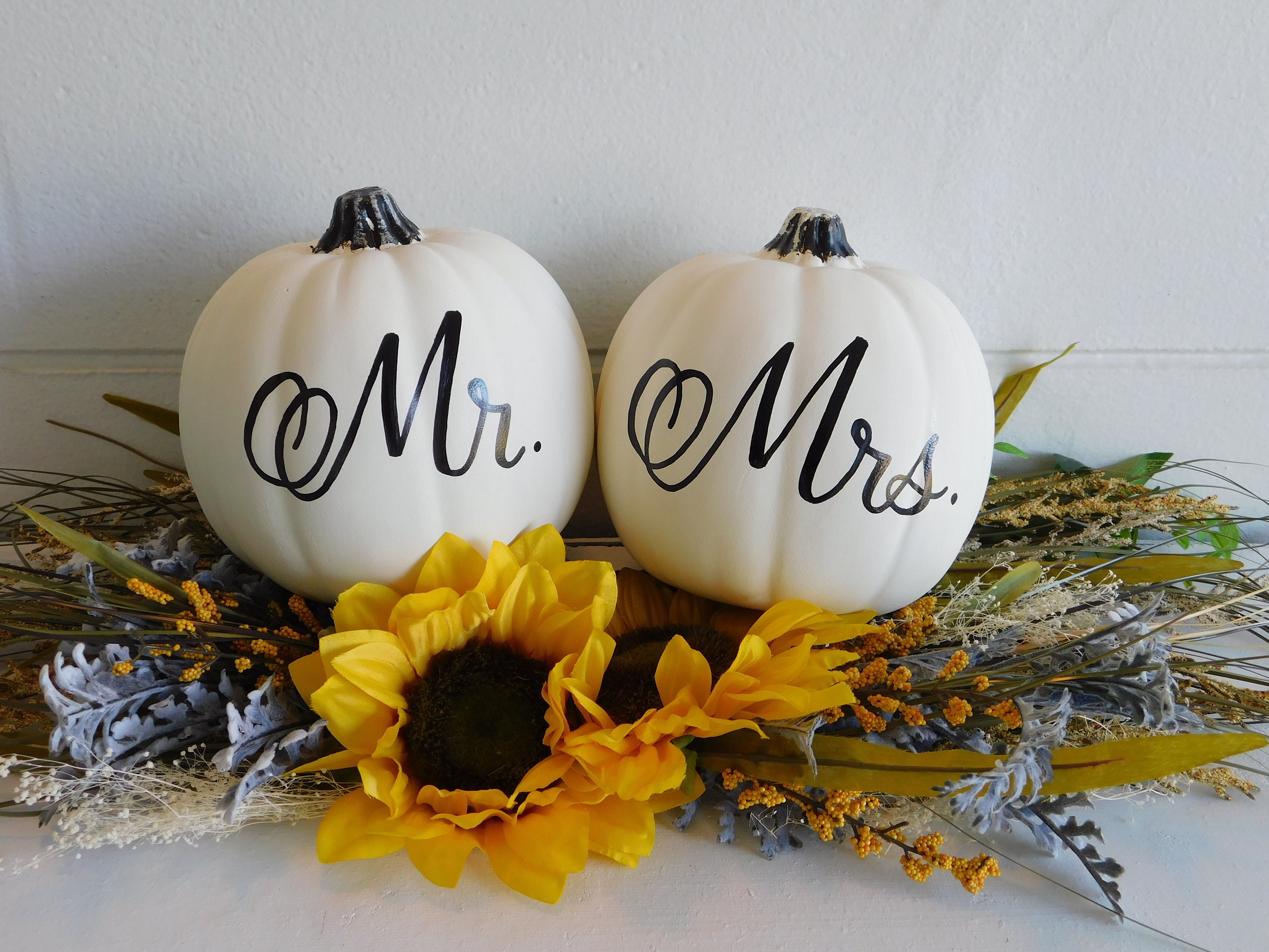 6.5 Mr and Mrs Pumpkin Decor Set Hand Lettered Custom Fall Pumpkin ...