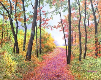 Fall Tree Painting - Autumn Artwork - Peaceful Painting - Forest Print ...
