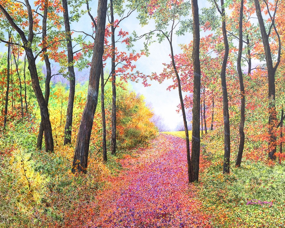 Autumn Painting - Forest Painting - Fall Woods Art - Forest Path - Fall ...
