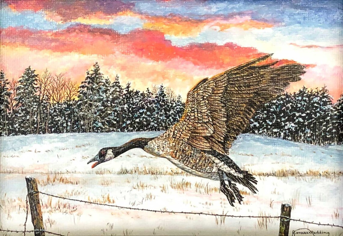 Goose Painting - Small Original Art - Sunset Painting - Small Bird ...