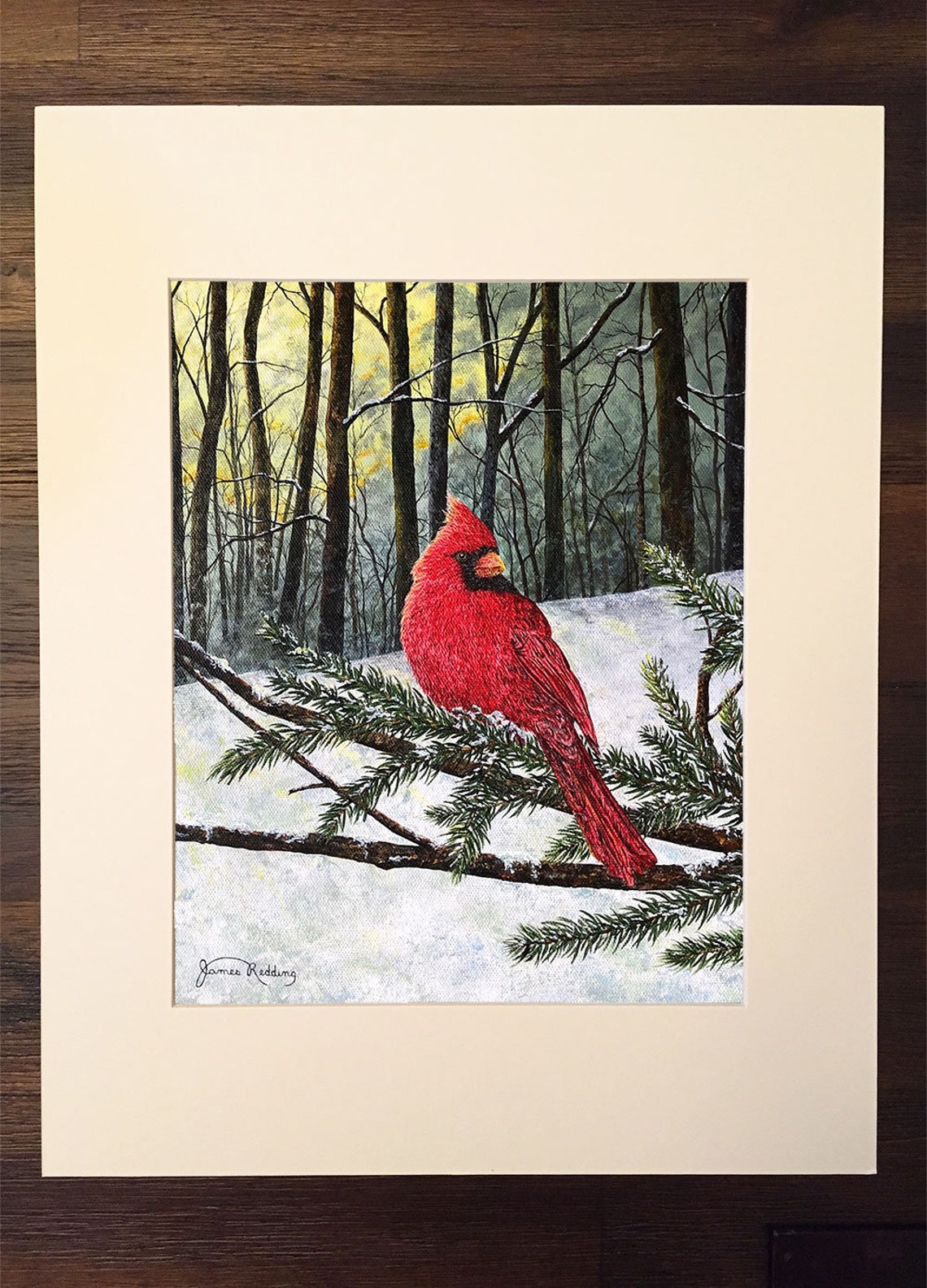 Cardinal Painting - Winter Sunset - Snow Painting - Bird Print - Winter ...