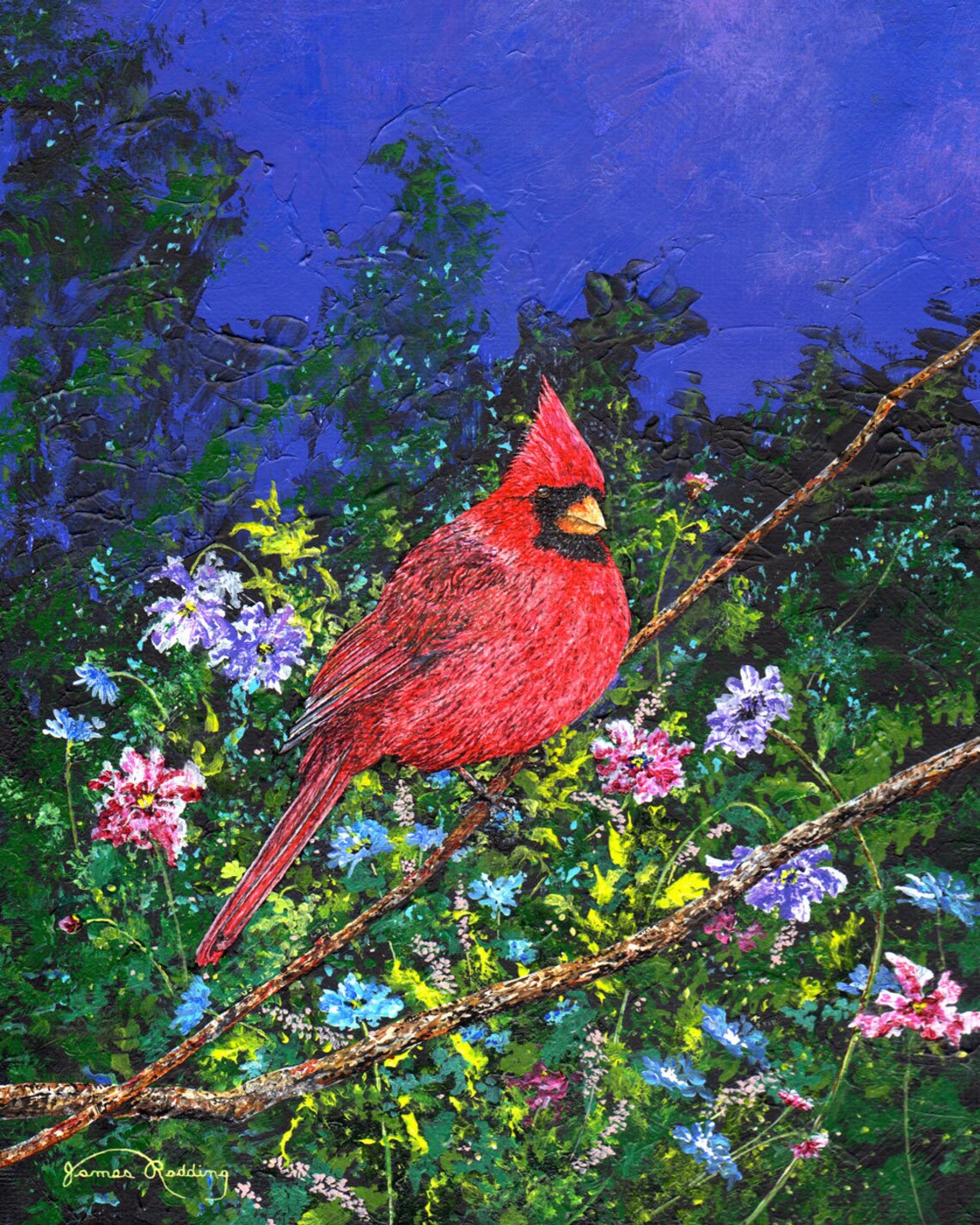Art Cardinal Rouge Oiseau Cardinal Art Floral Impression dArt Oiseau ...