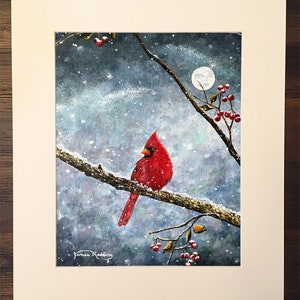Red Cardinal Print - Winter Cardinal - Snow Painting - Cardinal ...