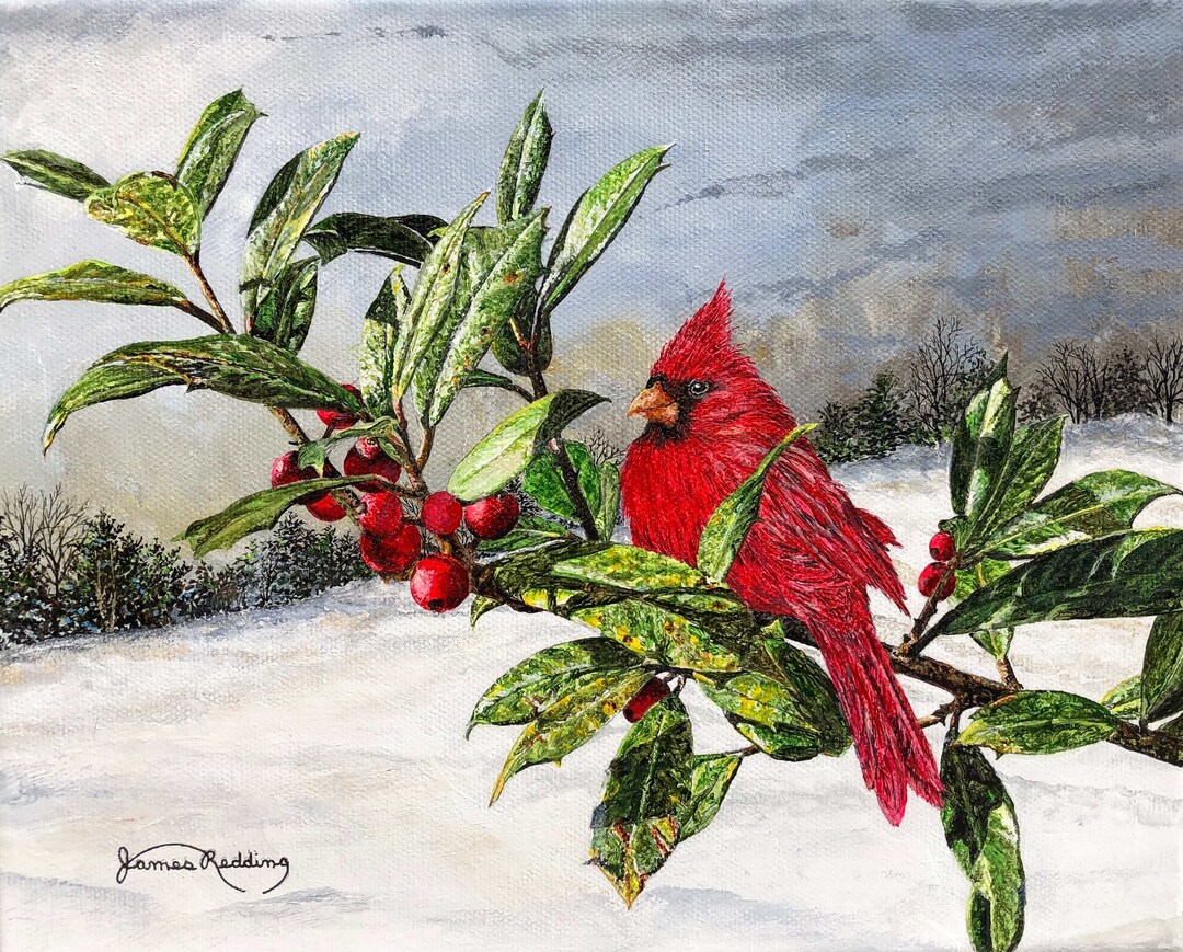 Cardinal Bird Print - Winter Landscape - Christmas Art - Red Cardinal ...