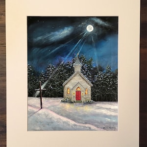 Church Painting - Snow Scene Print - Winter Landscape - Winter Night ...
