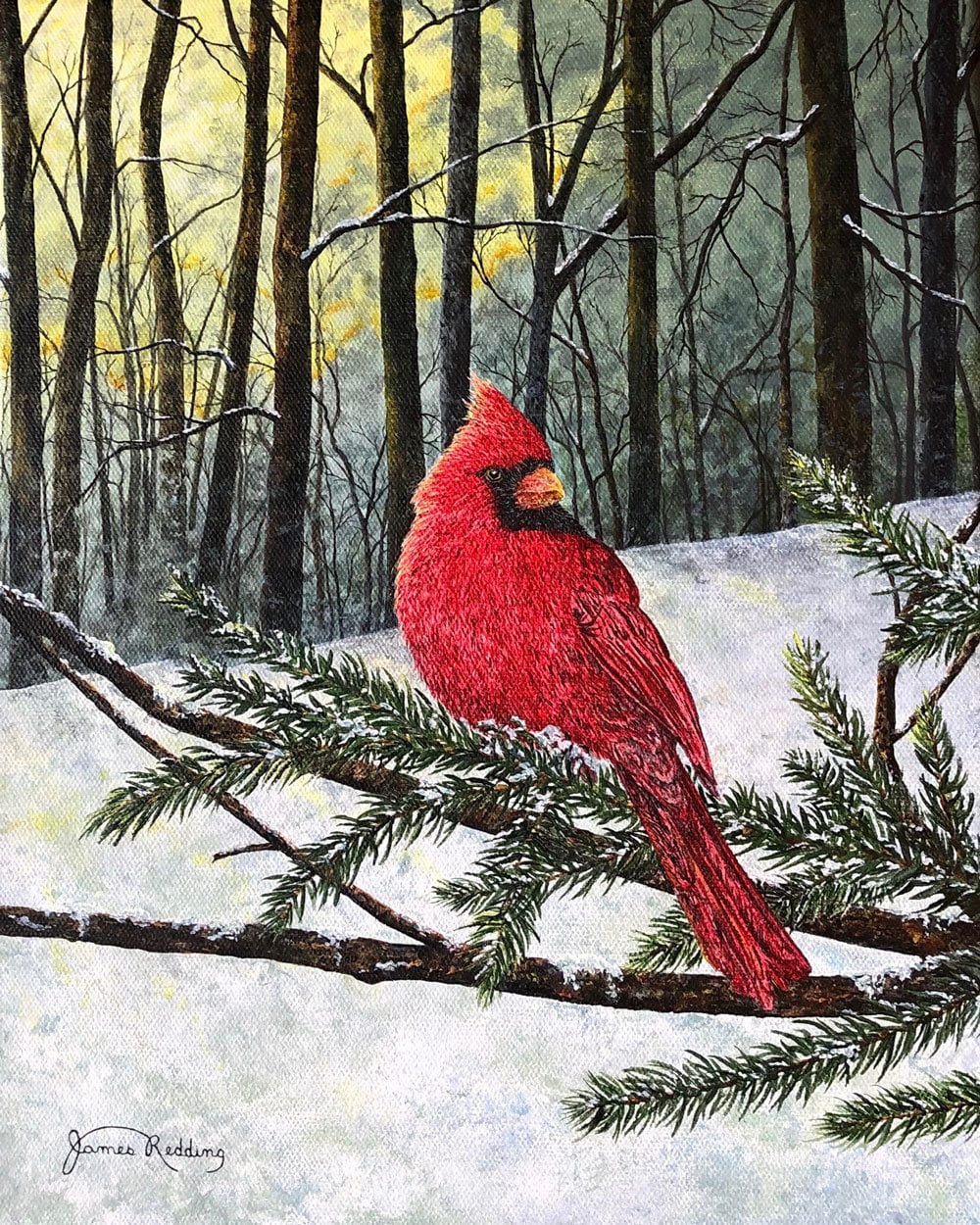 Cardinal Painting - Winter Sunset - Snow Painting - Bird Print - Winter ...