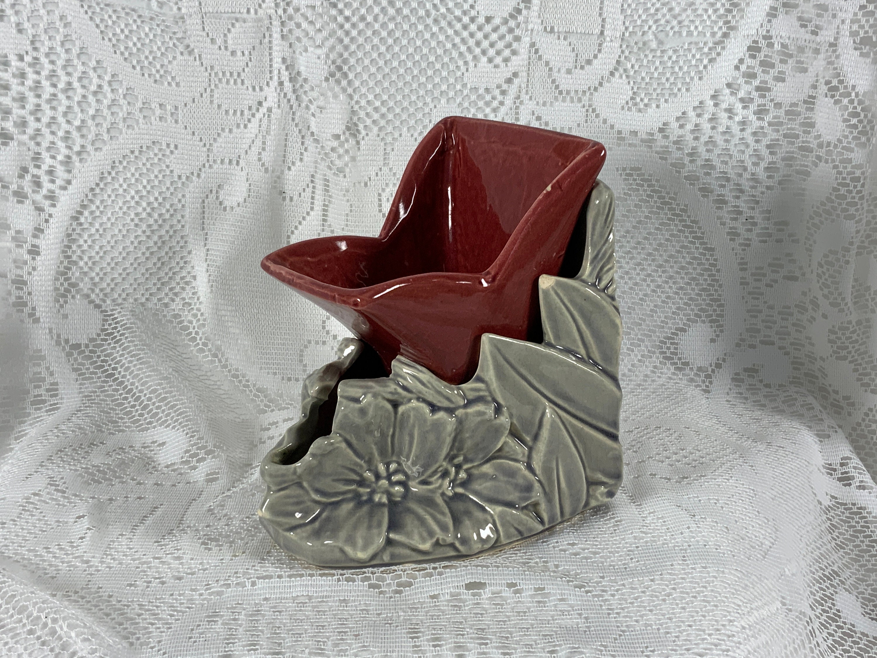 Vintage Mccoy Pottery Bookends Planter Tulip Burgundy and Gray - Etsy