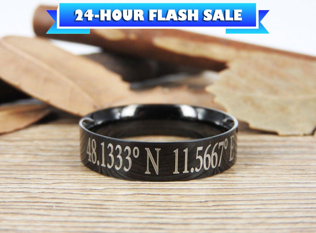 Custom Coordinate Jewelry Engraved Titanium Rings Set Coordinates Rings ...