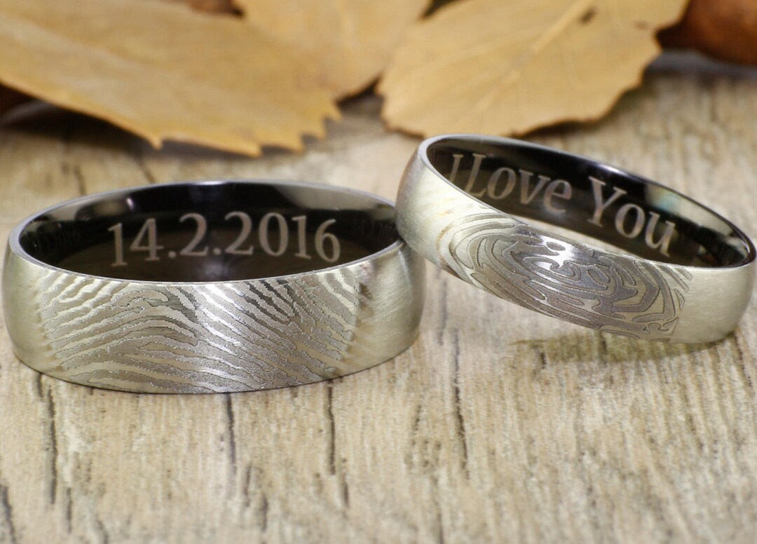 Unique Fingerprint Rings, Couple Rings, Simple Personalized Matt Two ...
