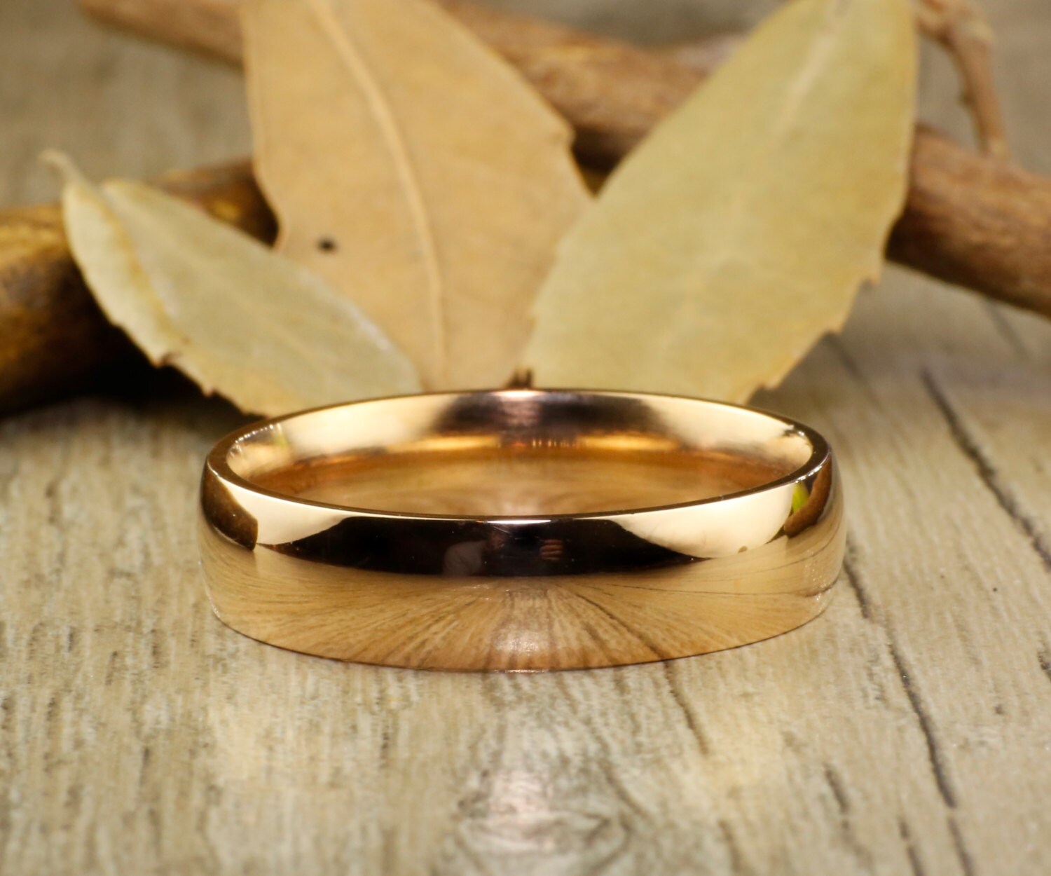 Handmade Rose Gold Dome Plain Matching Wedding Band Couple | Etsy