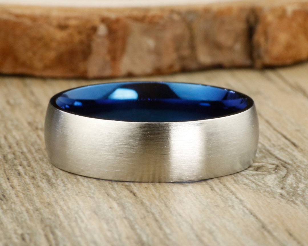 Handmade Blue Matte Wedding Band, Men Ring, Couple Ring, Titanium Ring ...