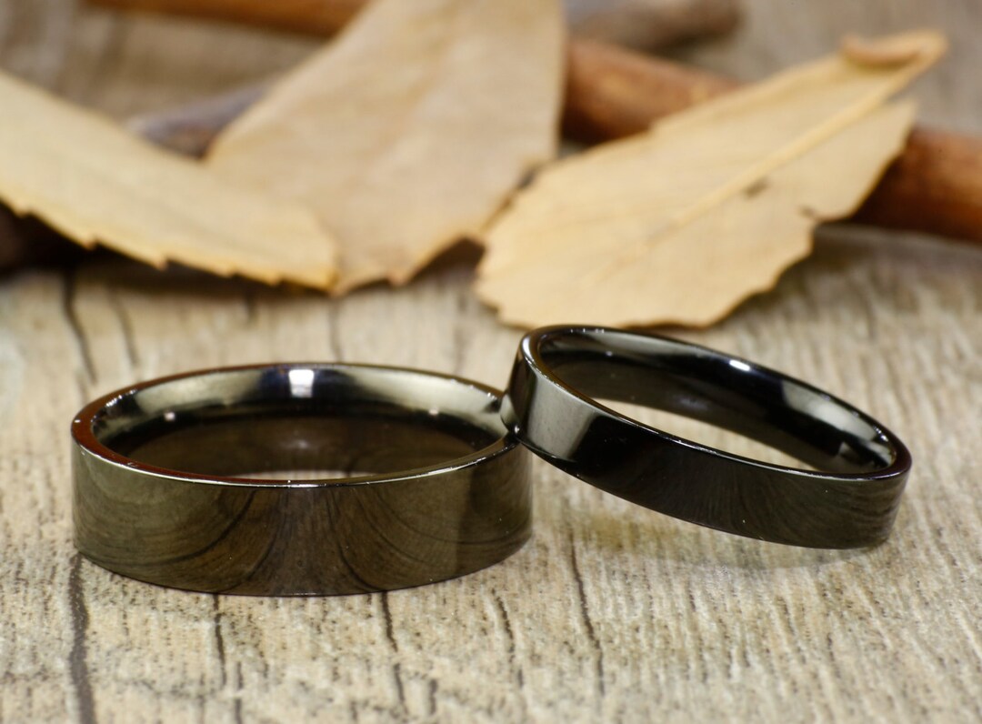 His and Her Promise Rings - Personalized Black Wedding Titanium Rings ...