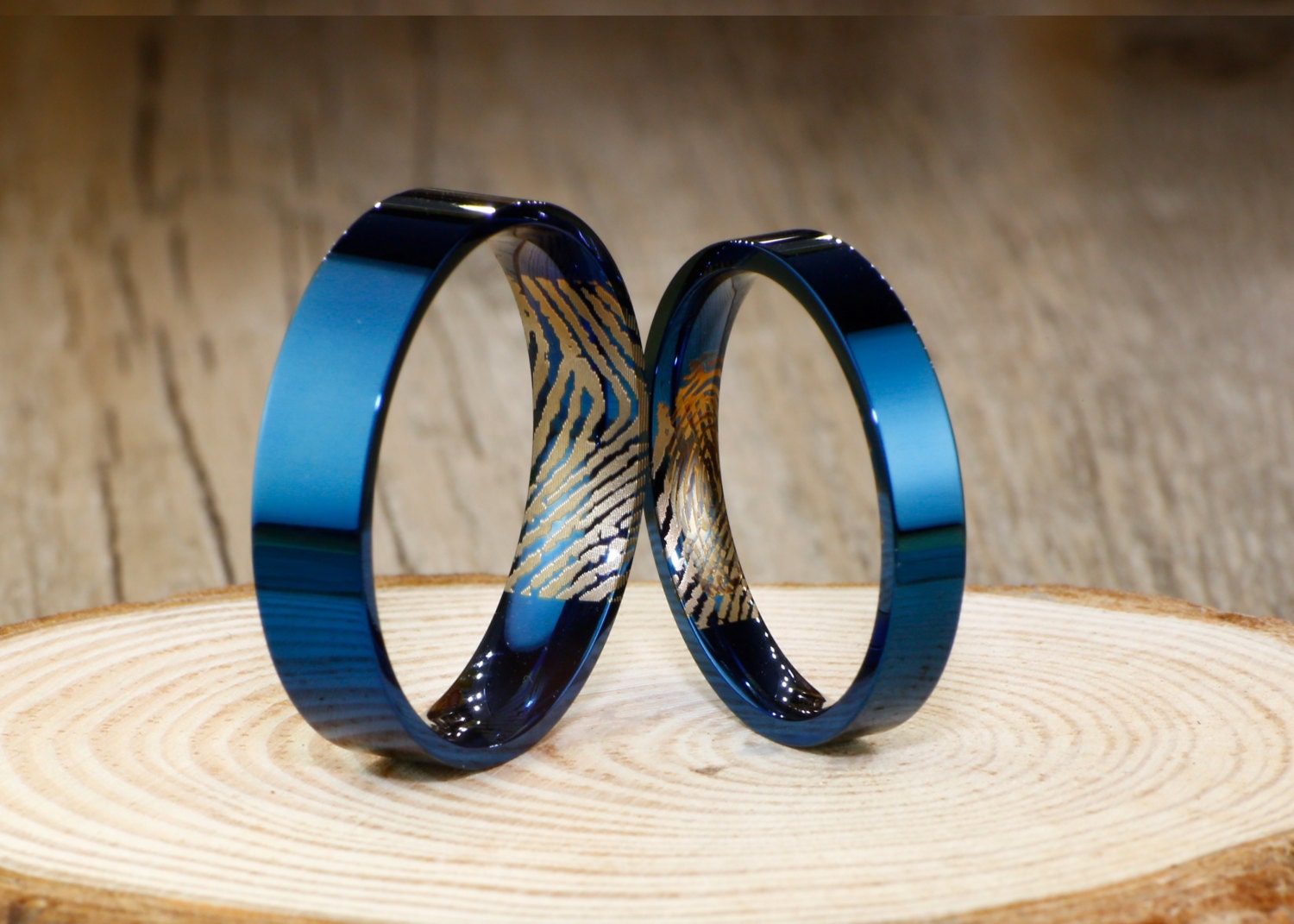 Your Actual Finger Print Rings Handmade Blue Flat Plain | Etsy