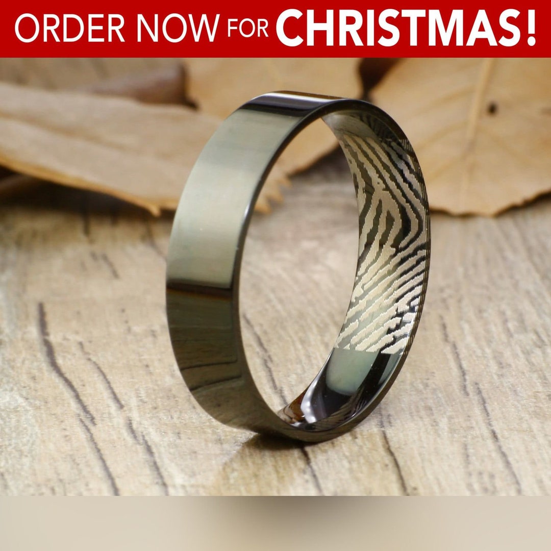 Your Actual Finger Print Rings WEDDING RING Men Ring Black - Etsy