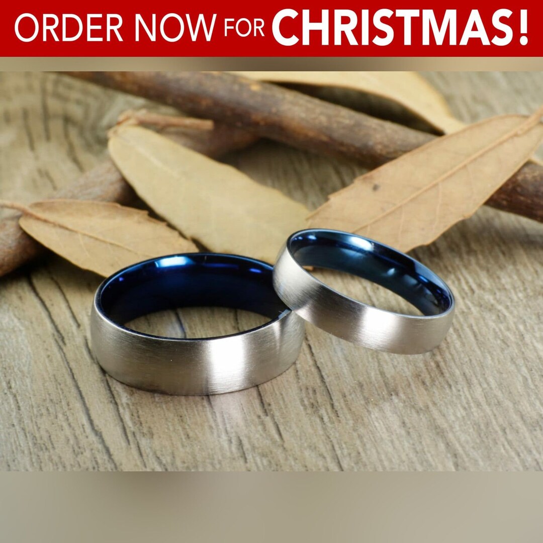 Handmade Blue Matte Wedding Bands Couple Rings Set Titanium - Etsy
