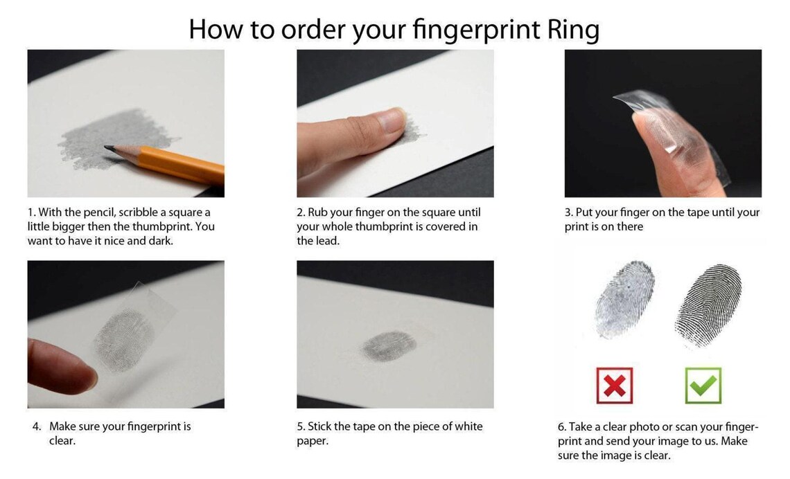 Your Actual Fingerprint Ring Handmade Men Ring Two Tone Silver Black ...