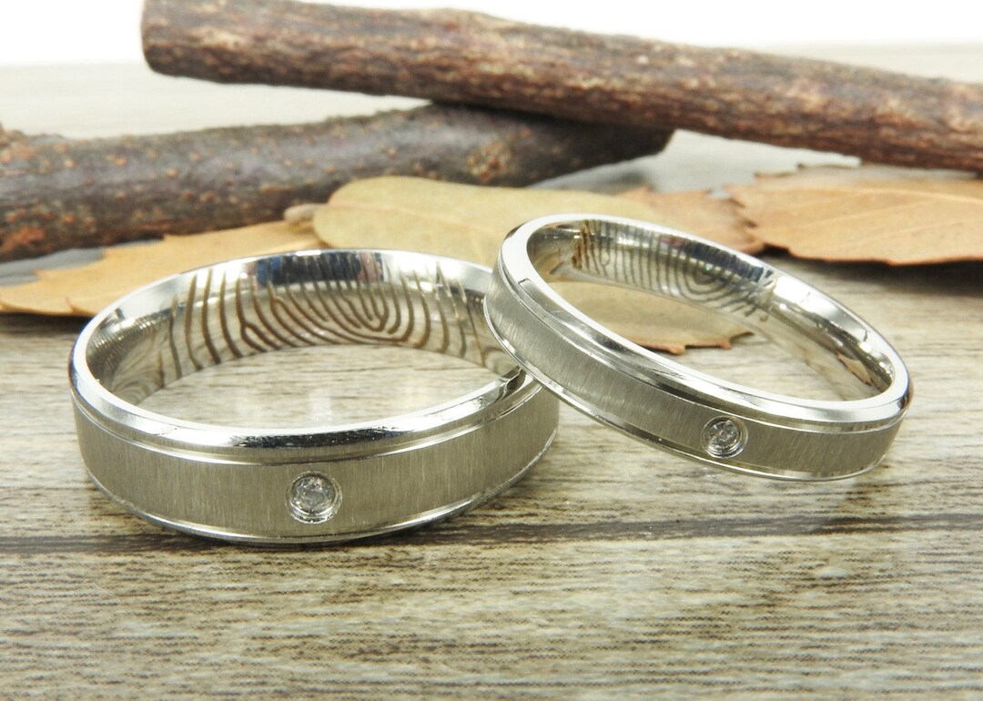 Personalized Fingerprint Rings, Engraved Couple Rings, Wedding Bands ...