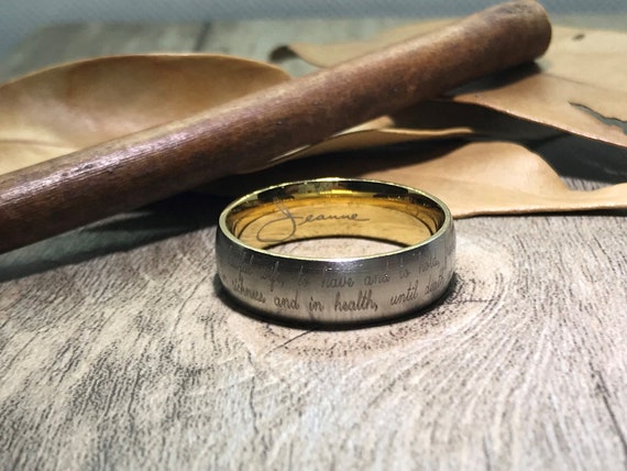 Handmade Your Marriage Vow & Signature Ring Two Tone Silver | Etsy