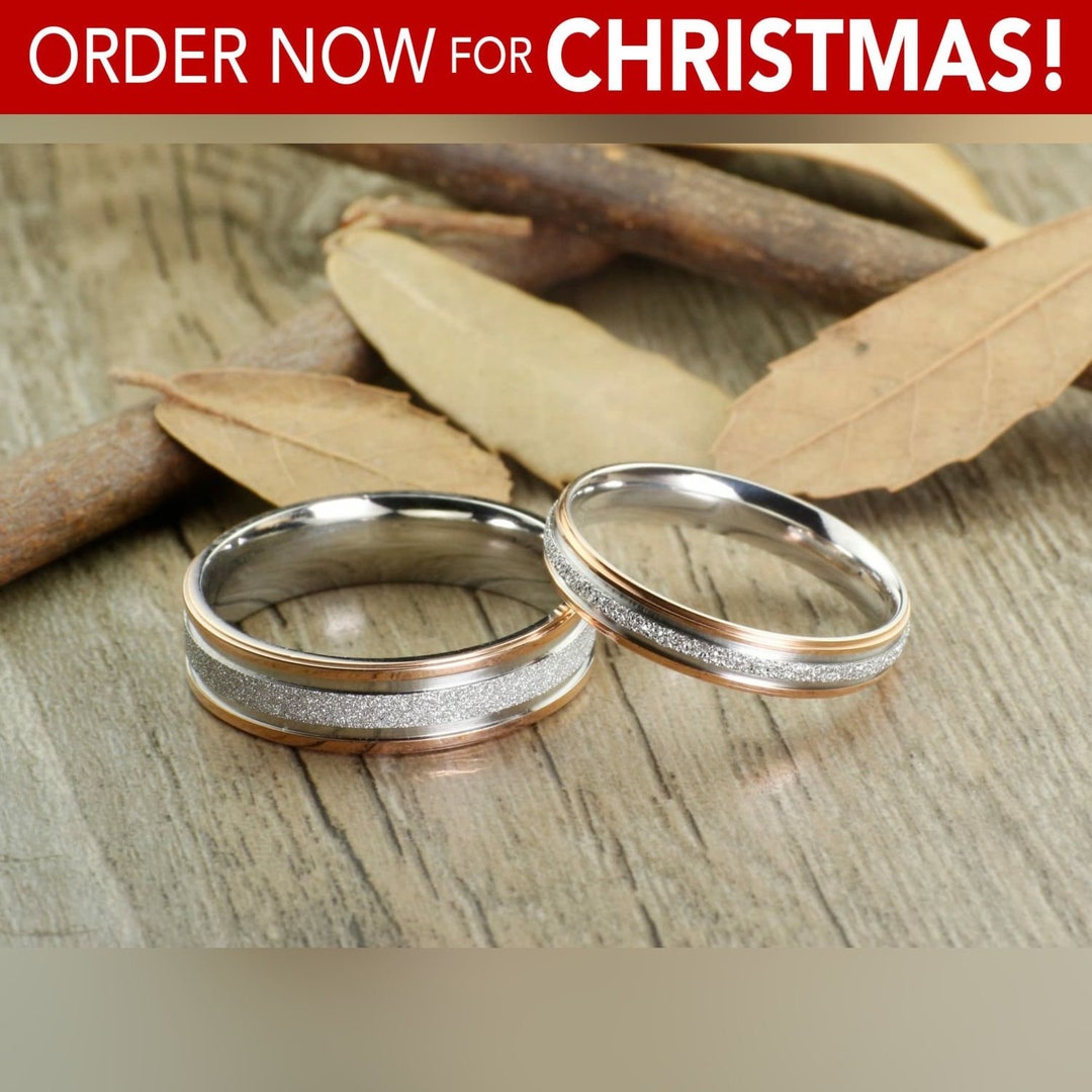 Handmade Rose Gold Matching Wedding Bands, Couple Rings Set, Titanium ...