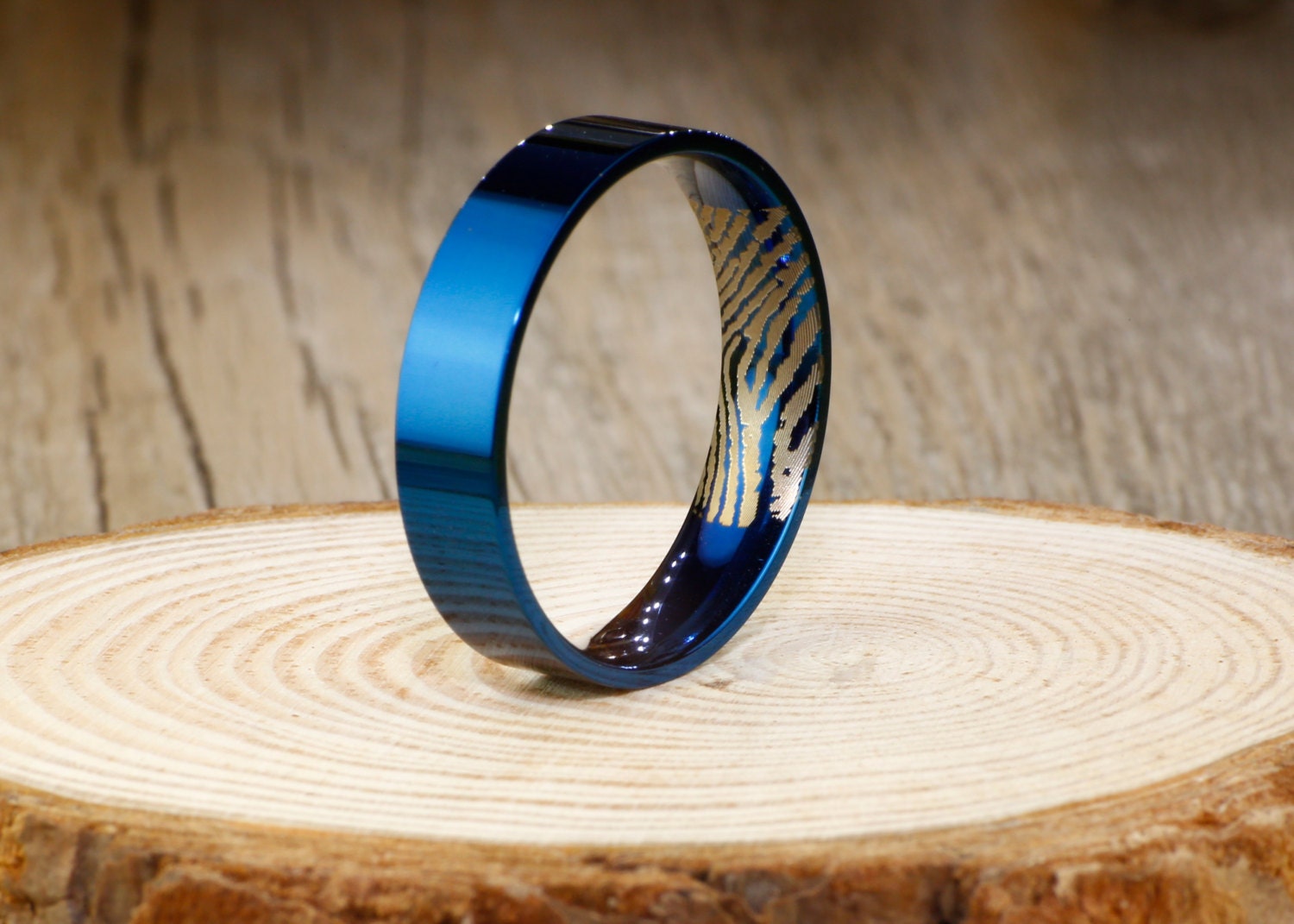 Your Actual Finger Print Rings Handmade Blue Flat Plain | Etsy