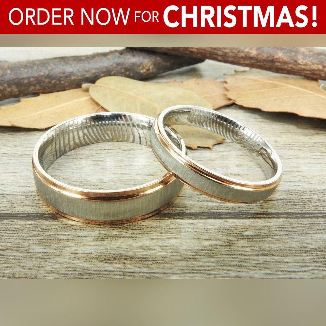 Inner Fingerprint Rings Unique Rose Gold Matte Wedding Bands - Etsy