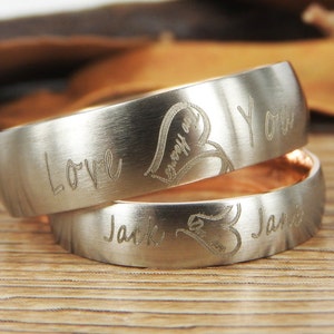 Handmade Two Heart Become One Heart Matching Wedding Rings, His and Her ...