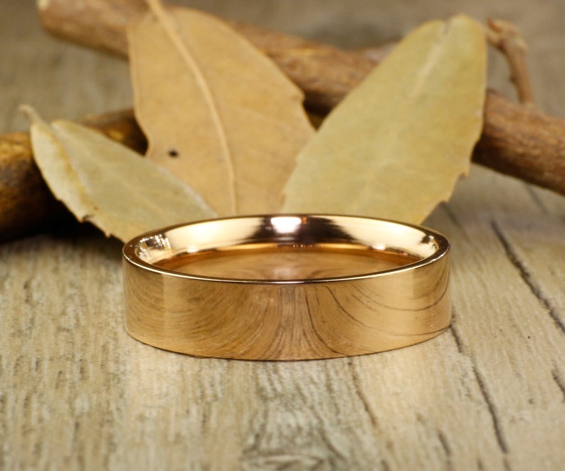 Handmade Rose Gold Flat Plain Weding Band Titanium Ring Set - Etsy