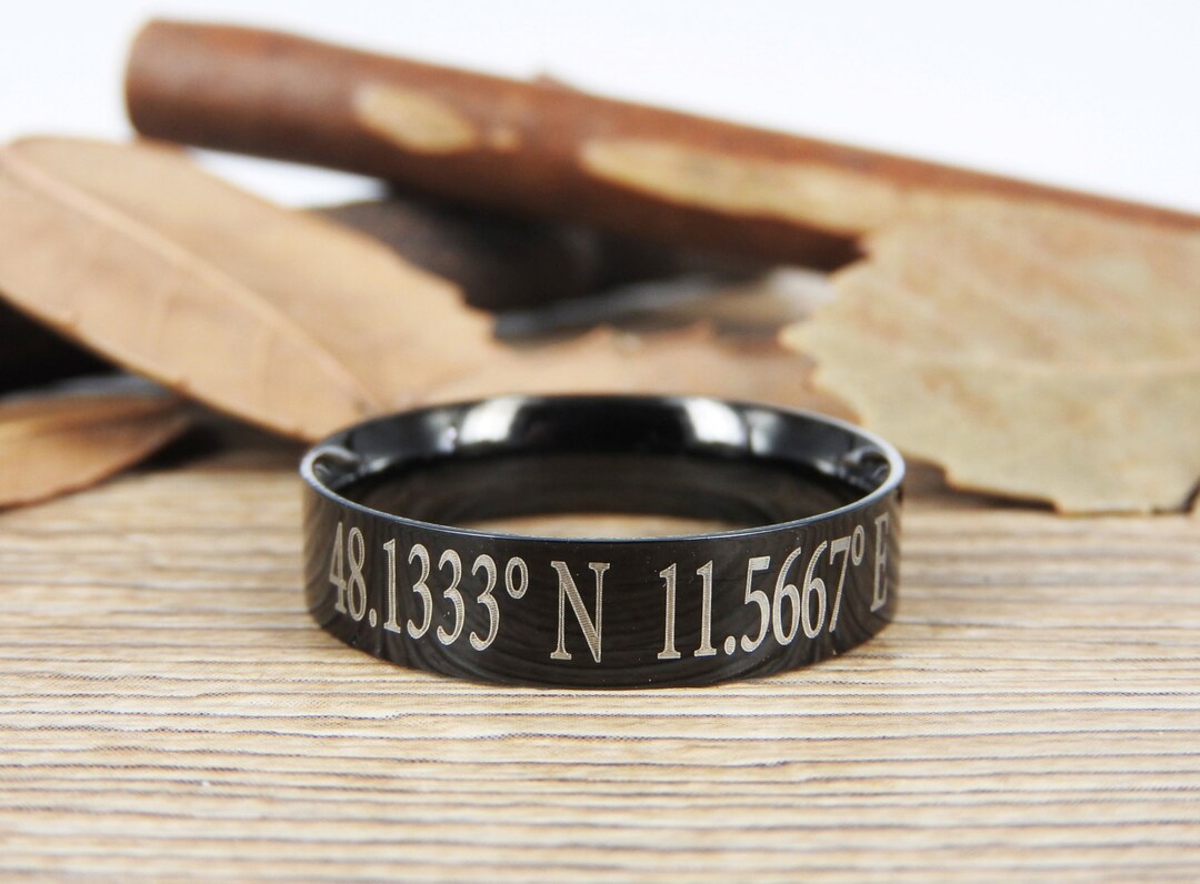 Custom Coordinate Jewelry - Engraved Titanium Rings Set - Coordinates ...