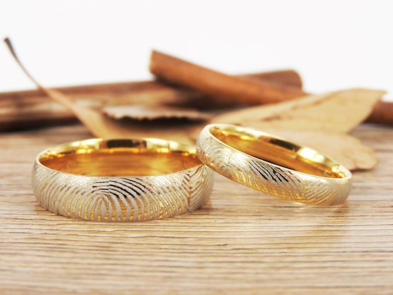 Echte Fingerabdruck Ringe Personalisierte Eheringe Paar Gold Ehering Titanringe Set Etsy
