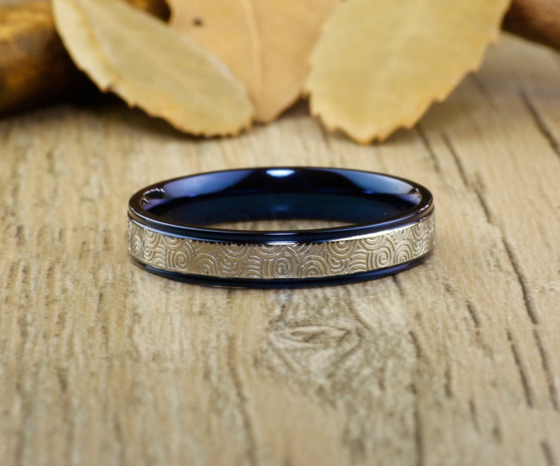 Unique Blue Wedding Bands Couple Rings Set Titanium Rings | Etsy
