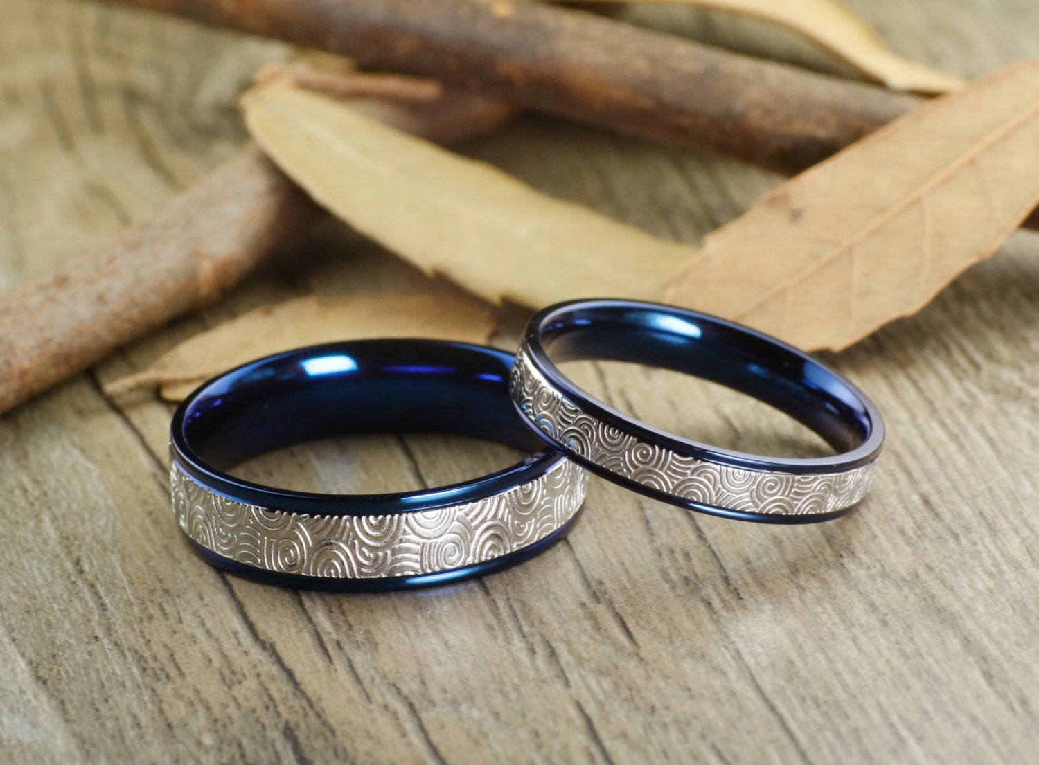 Handmade Blue Wedding Bands Couple Rings Set Titanium Rings | Etsy