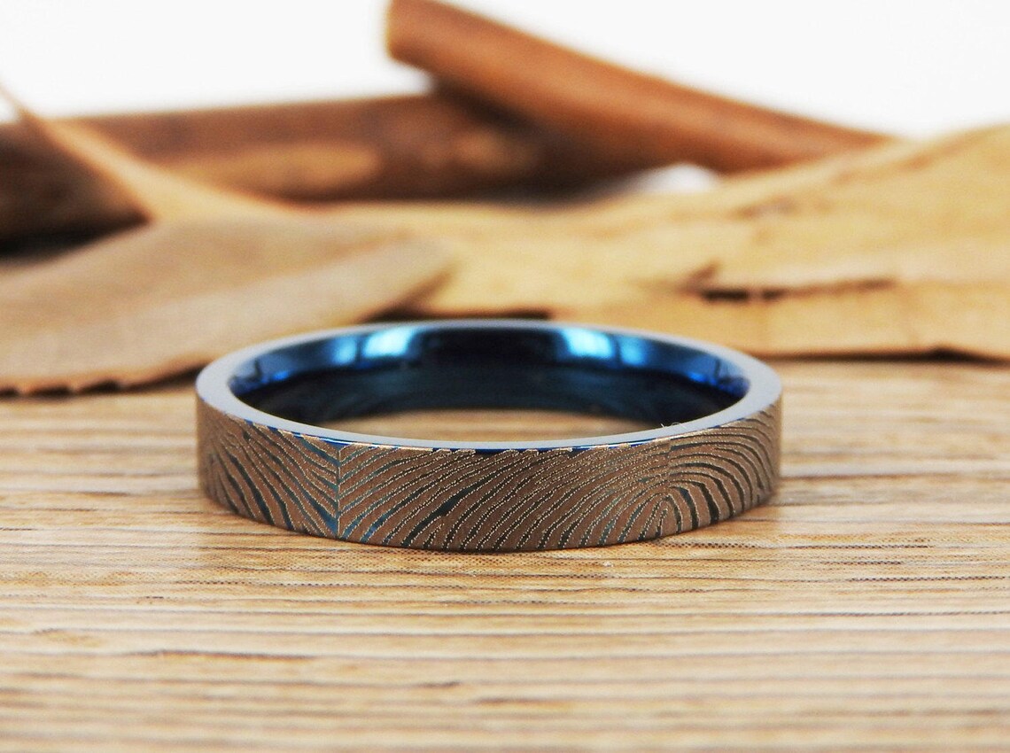 Custom Fingerprint Rings Couple Matching Ring Unique Blue - Etsy