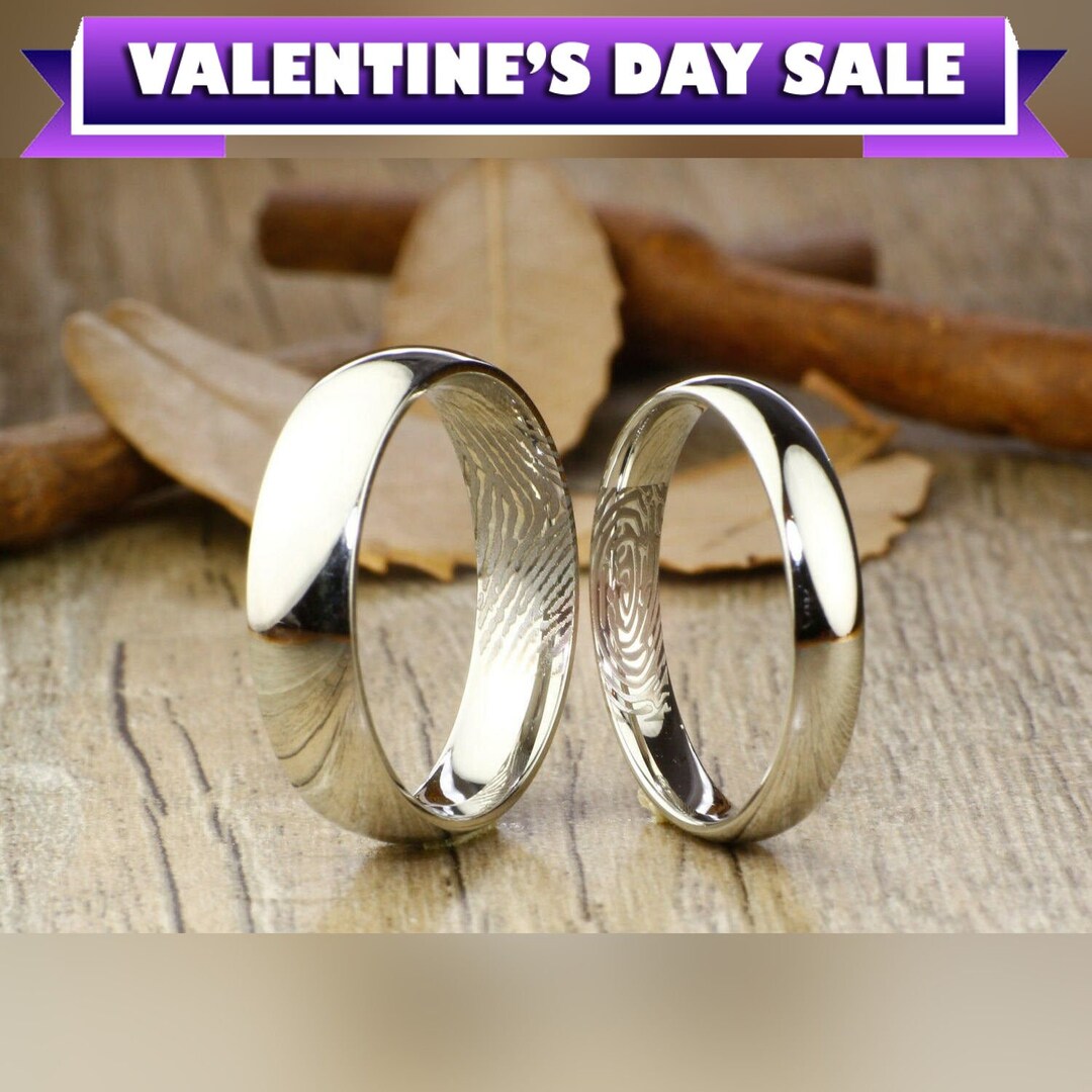 Custom Fingerprint Ring, Modern Wedding Bands, Titanium Rings Set ...