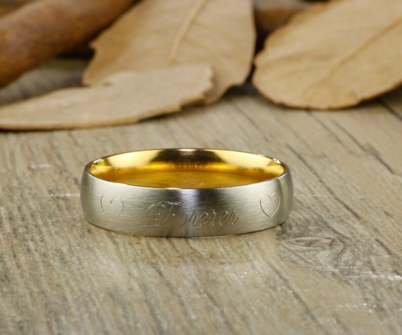 Customized Handmade Women Dome RINGS Two Tone Gold Titanium | Etsy