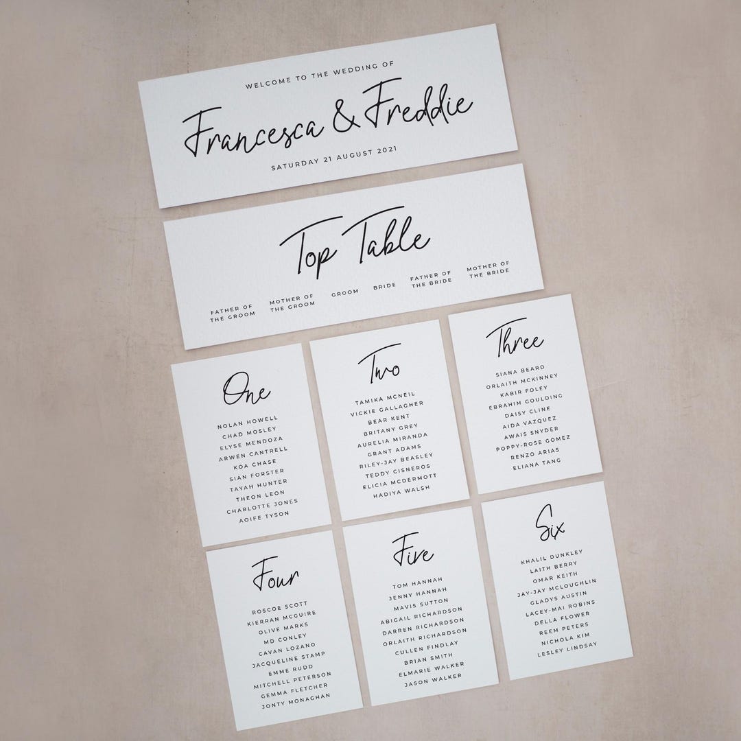 Personalised Seating Plan Cards, Wedding Seating Chart, Escort Wedding ...