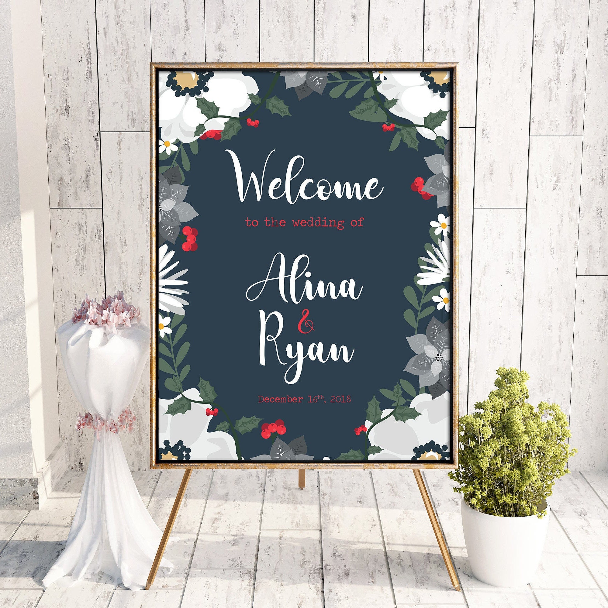 Wall Décor Posters Wedding Sign #5024 Wedding Welcome Sign Christmas ...